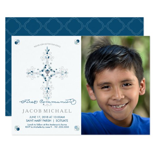 First Holy Communion Photo Invitation Boy's Invite | Zazzle.com