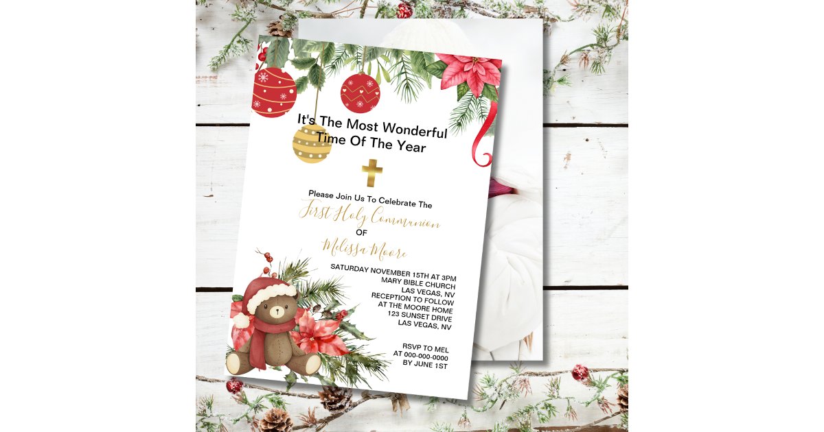 First Holy Communion Photo Winter Christmas Invitation | Zazzle