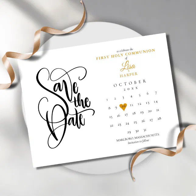 First Holy Communion Save the Date Calendar Announcement Postcard | Zazzle