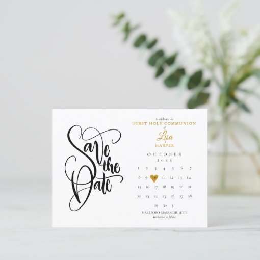 First Holy Communion Save the Date Calendar Announcement Postcard | Zazzle