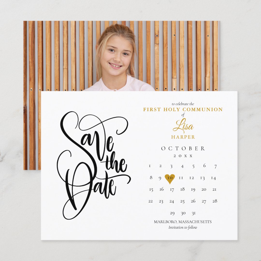 First Holy Communion Save the Date Calendar Photo Announcement Postcard ...