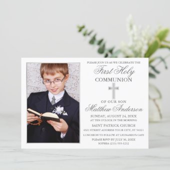 First Holy Communion Silver Frame Photo Invitation | Zazzle