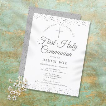 First Holy Communion Silver Stardust Save The Date Announcement ...