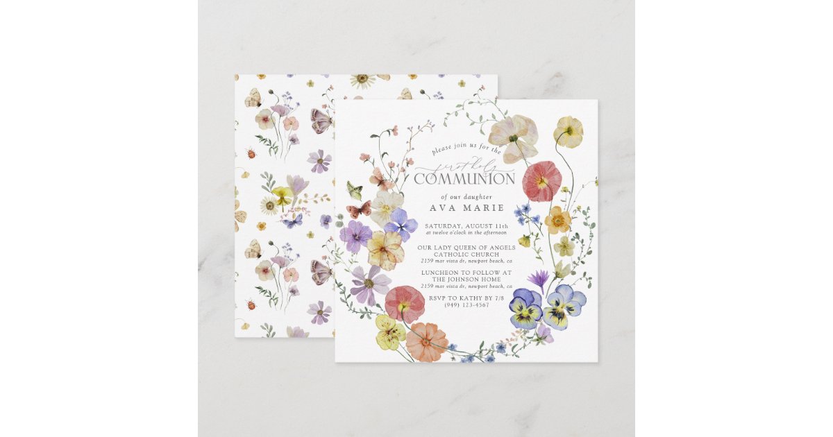 First Holy Communion Spring Summer Wildflower Invitation | Zazzle