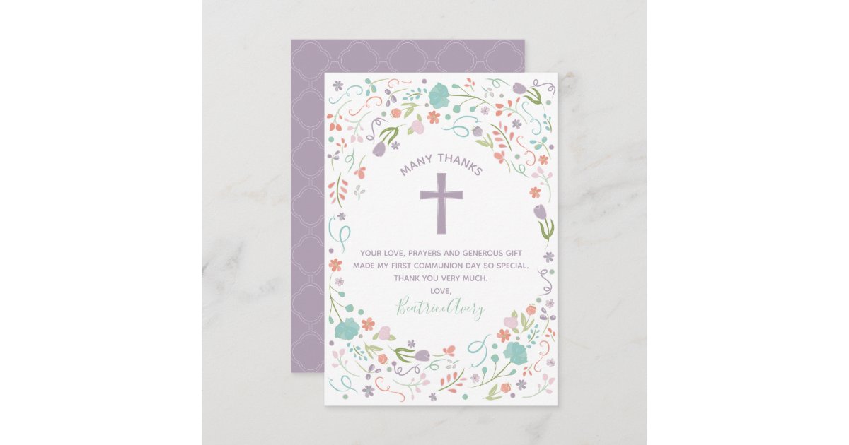 First Holy Communion Thank You Note Card , Custom | Zazzle