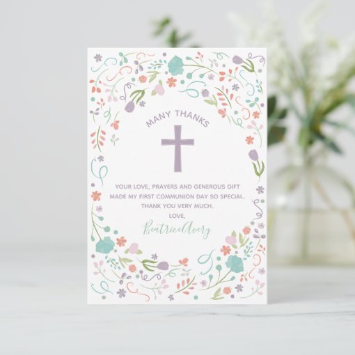 First Holy Communion Thank You Note Card , Custom | Zazzle