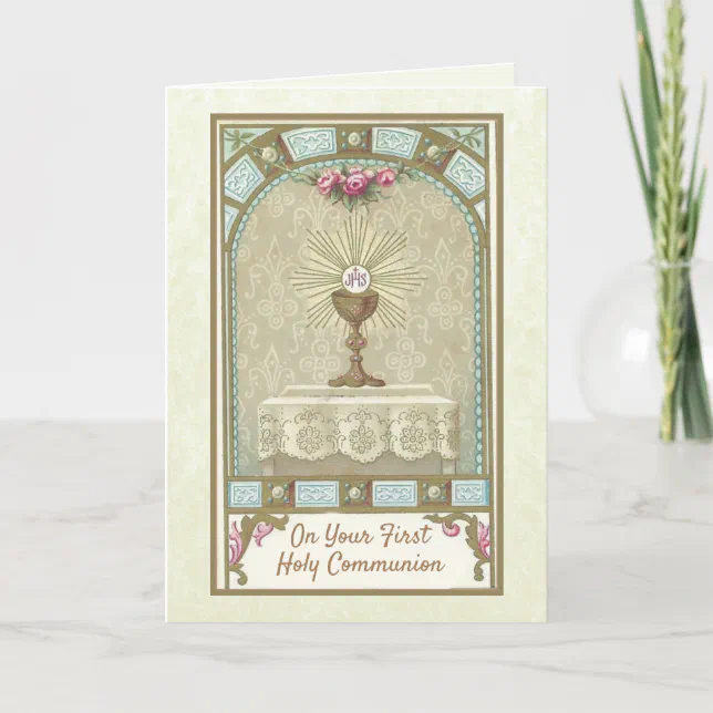 First Holy Communion Vintage Eucharist Altar Card | Zazzle