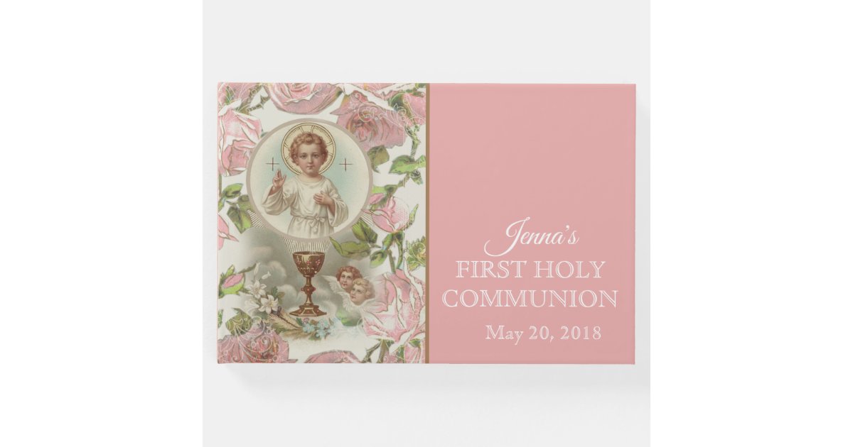 First Holy Communion Vintage Religious Jesus Guest Book | Zazzle