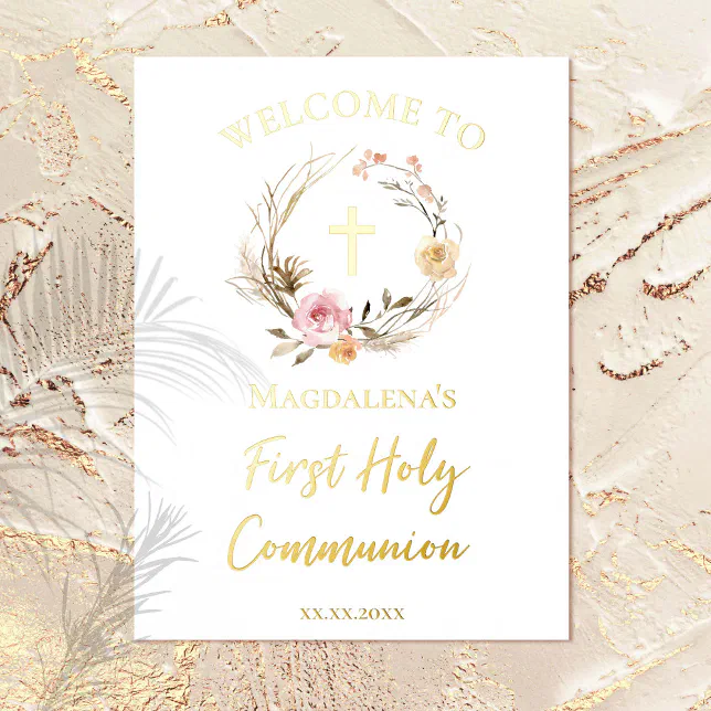 First Holy Communion Welcome sign Foil Print | Zazzle