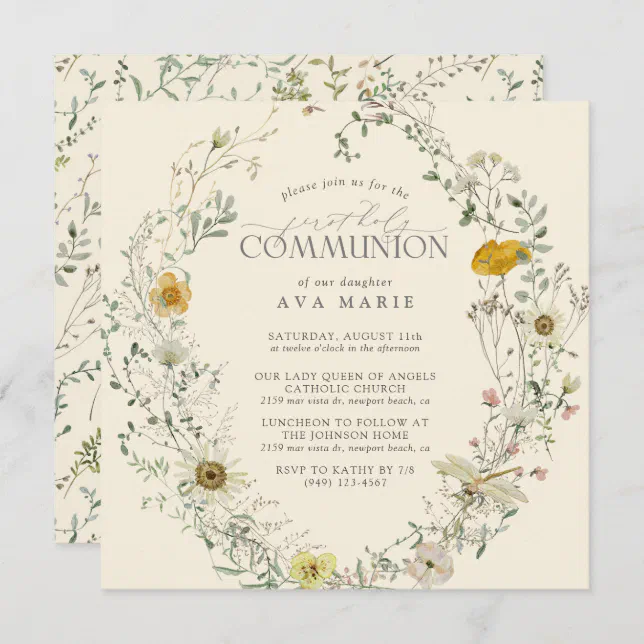 First Holy Communion Wildflower Summer Fall Invitation | Zazzle