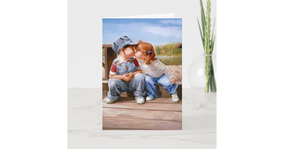 First Kiss Greeting Card - Horizontal | Zazzle.com