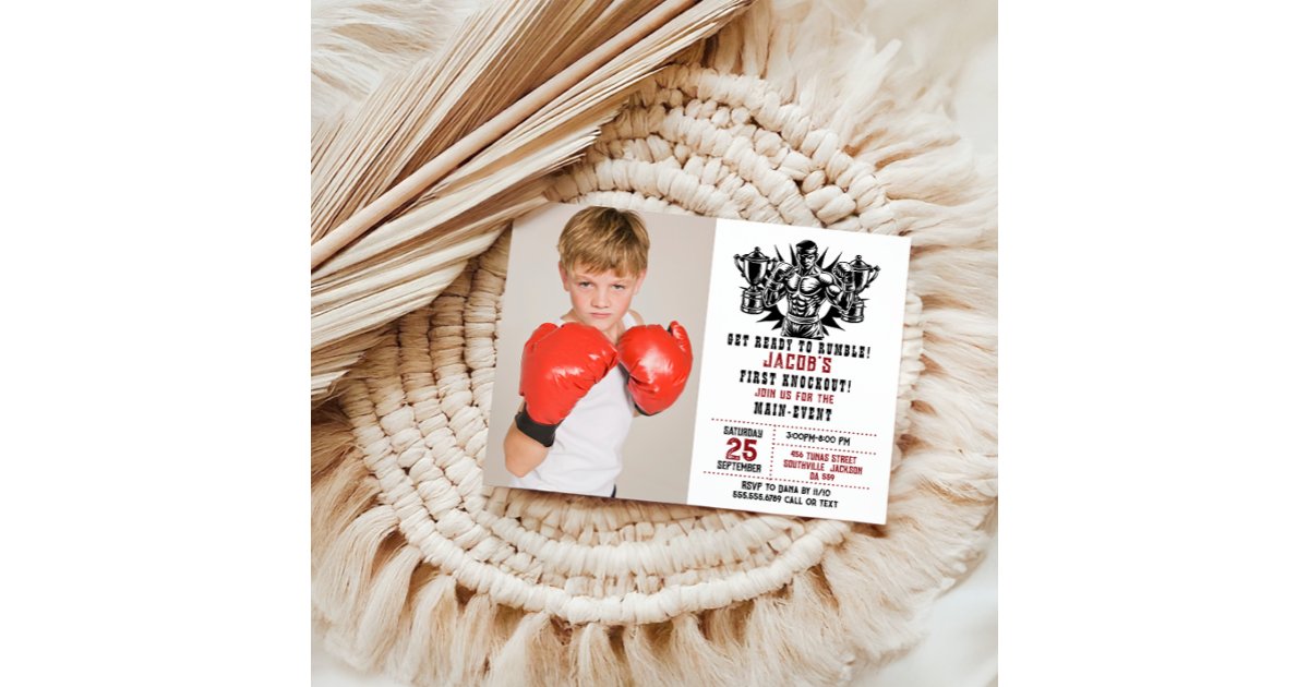 First Knockout Boxing photo Birthday Invitation | Zazzle