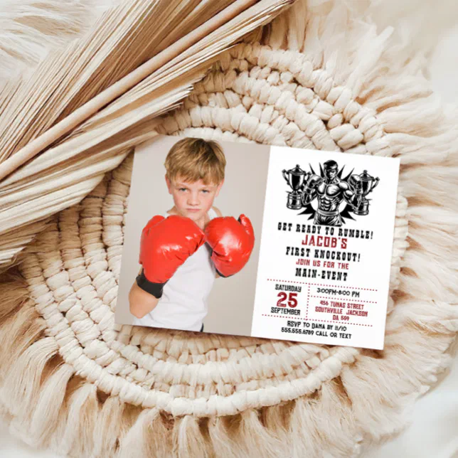 First Knockout Boxing photo Birthday Invitation | Zazzle