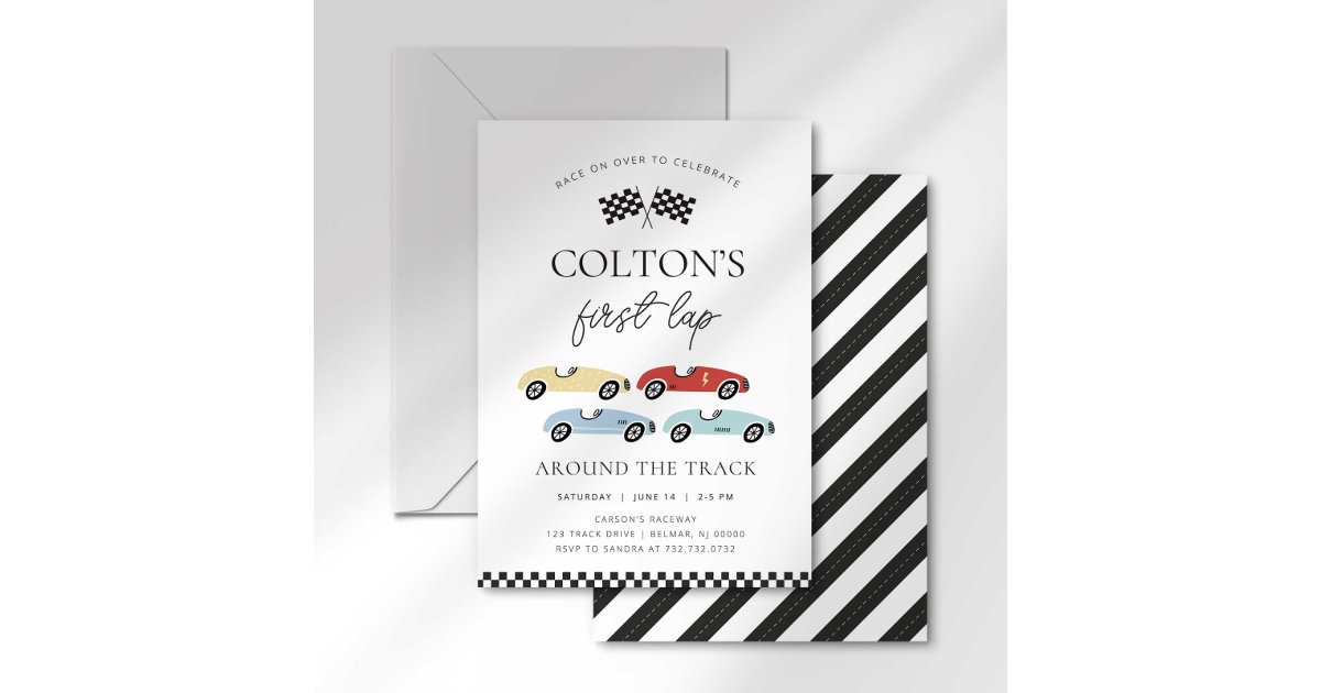 First Lap Around the Track Birthday Invitation | Zazzle