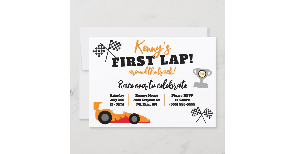 First Lap Around the Track, Kids' Birthday Party Invitation | Zazzle