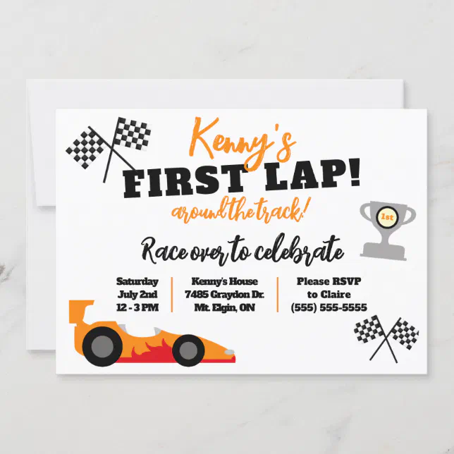 First Lap Around the Track, Kids' Birthday Party Invitation | Zazzle