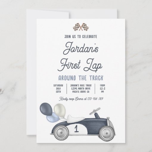 First Lap Around The Track Race Car 1st Birthday Invitation | Zazzle