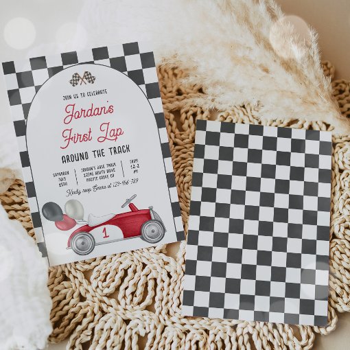 First Lap Around The Track Race Car 1st Birthday Invitation | Zazzle