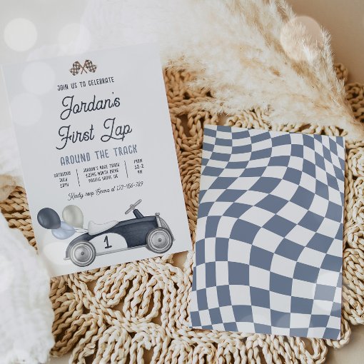 First Lap Around The Track Race Car 1st Birthday Invitation | Zazzle