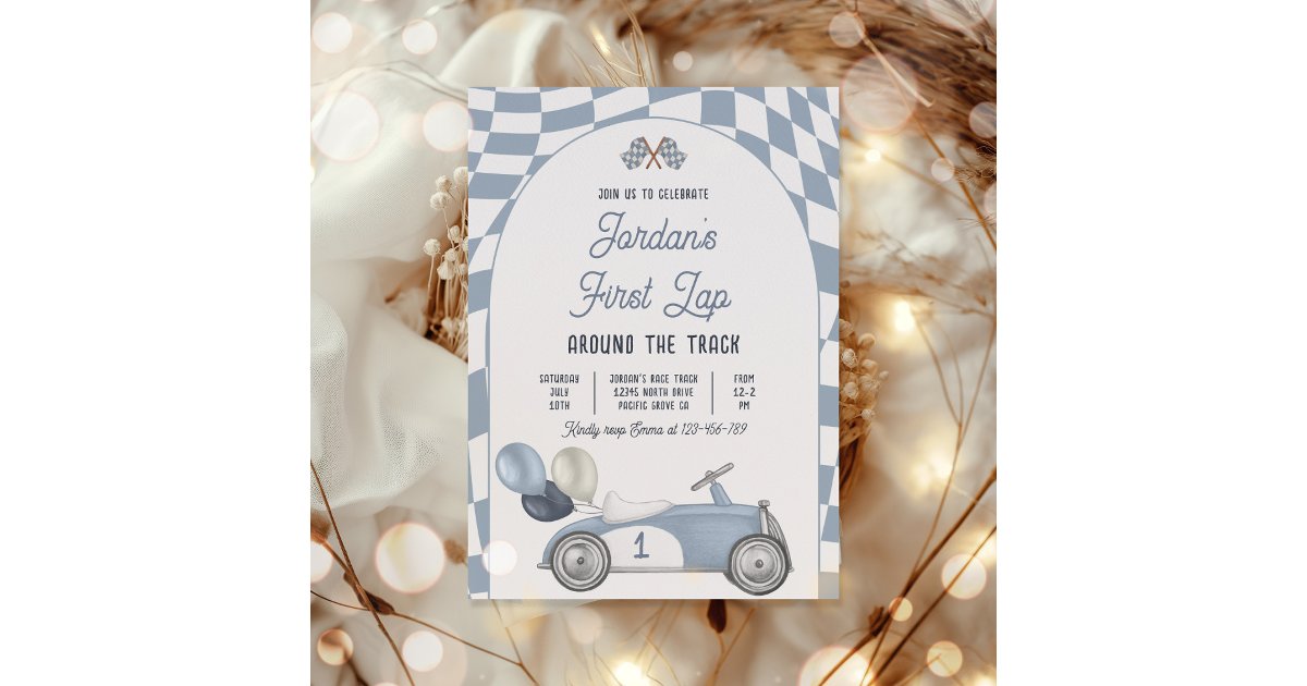 First Lap Around The Track Race Car 1st Birthday Invitation | Zazzle