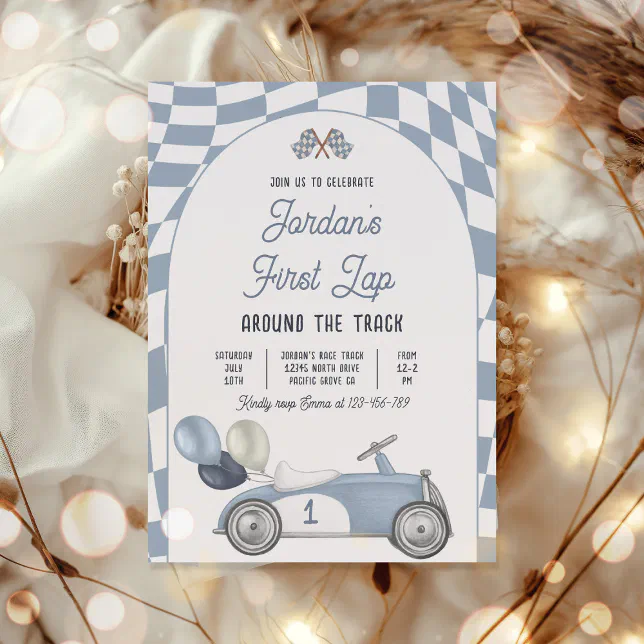 First Lap Around The Track Race Car 1st Birthday Invitation | Zazzle