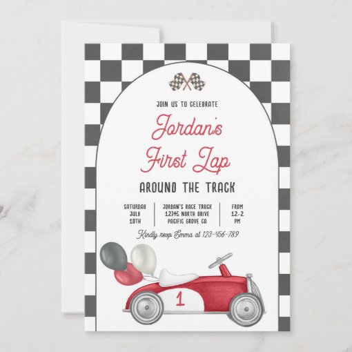 First Lap Around The Track Race Car 1st Birthday Invitation | Zazzle