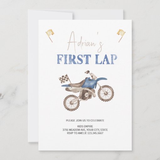 First LAP Blue Dirt Bike Birthday Invitation | Zazzle