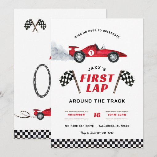 First Lap Race Car 1st Birthday Invitation | Zazzle