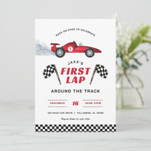 First Lap Race Car 1st Birthday Invitation | Zazzle