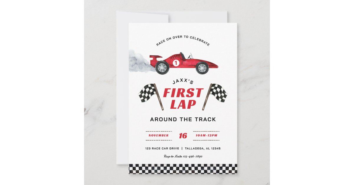 First Lap Race Car 1st Birthday Invitation | Zazzle