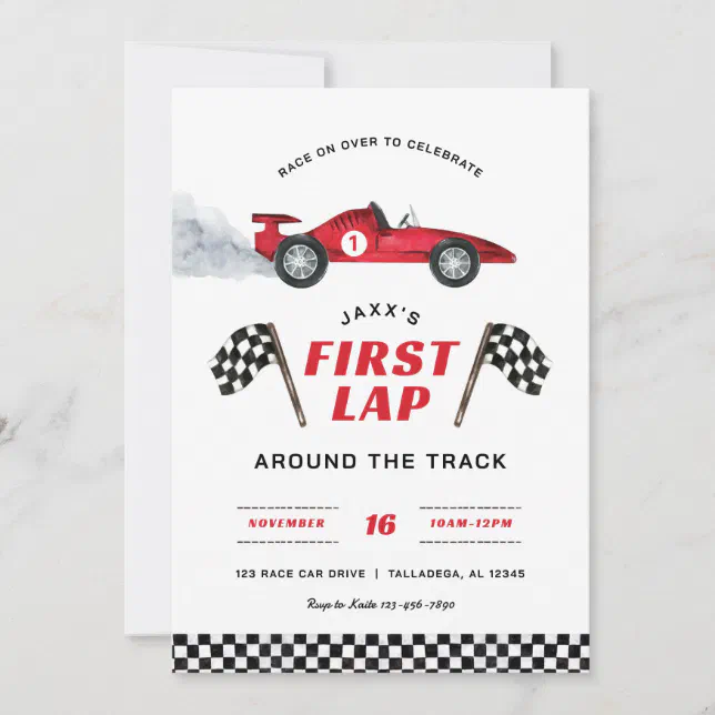 First Lap Race Car 1st Birthday Invitation | Zazzle