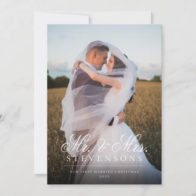 First Married Christmas Mr. and Mrs. Full Photo Holiday Card | Zazzle