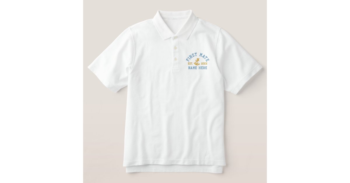 First Mate - With Anchor customizable Embroidered Polo Shirt | Zazzle