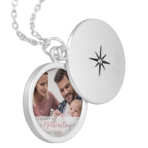 First Mothers Day Girl Baby Photo Locket Necklace | Zazzle