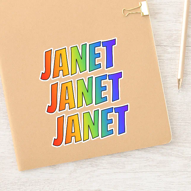 First Name "JANET" w/ Fun Rainbow Coloring Sticker | Zazzle