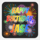 First Name "JASE", Fun "HAPPY BIRTHDAY" Square Sticker | Zazzle