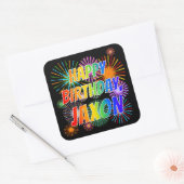 First Name "JAXON", Fun "HAPPY BIRTHDAY" Square Sticker | Zazzle