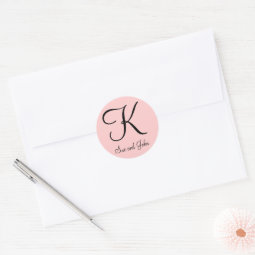 First Names and Last Initial Black on Pink Sticker | Zazzle