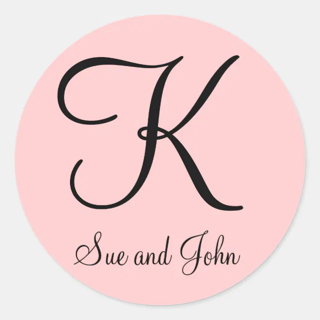 First Names and Last Initial Black on Pink Sticker | Zazzle