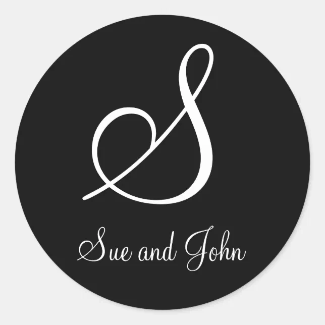 First Names and Last Initial White Monogram S Classic Round Sticker ...