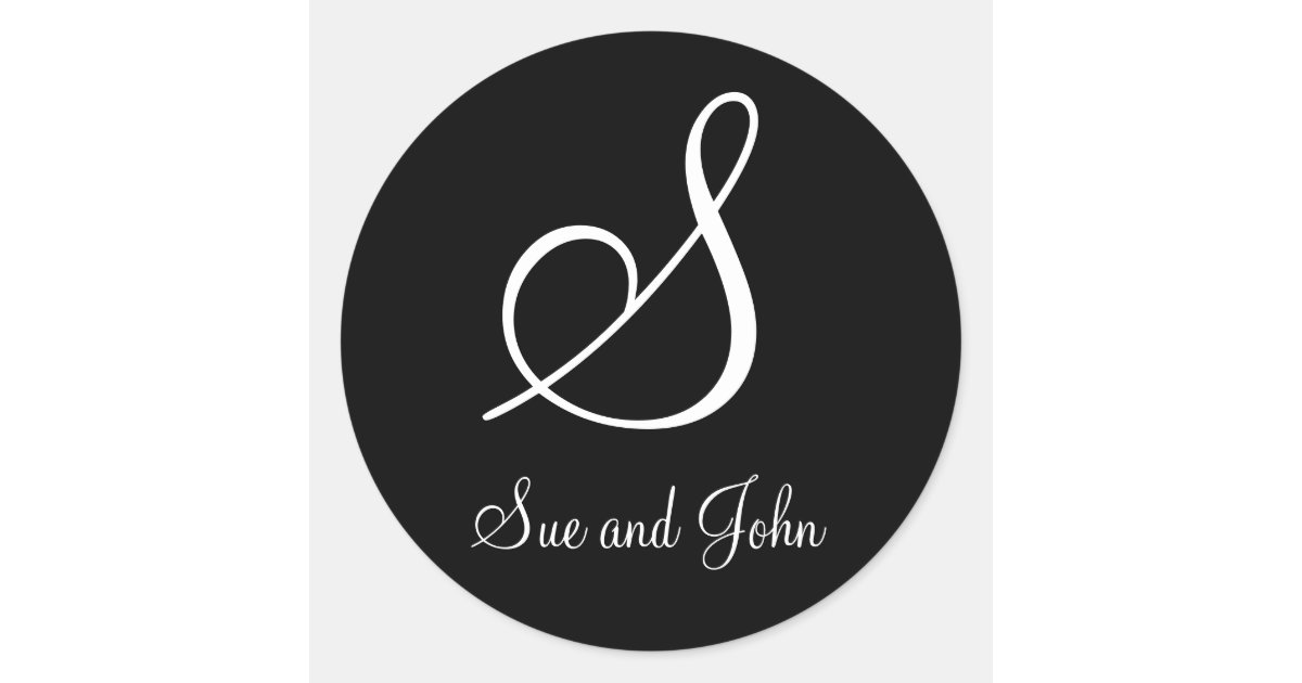 First Names and Last Initial White Monogram S Classic Round Sticker ...