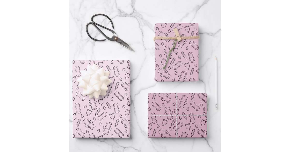 First Period Party Pastel Pink Tampon Pad Pattern Wrapping Paper Sheets ...