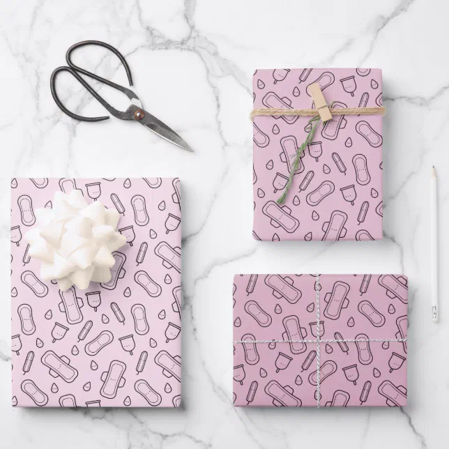 First Period Party Pastel Pink Tampon Pad Pattern Wrapping Paper Sheets ...