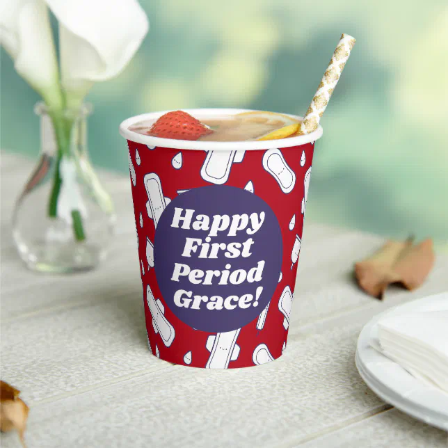 First Period Party Red Cute Tampon Pad Name Paper Cups | Zazzle