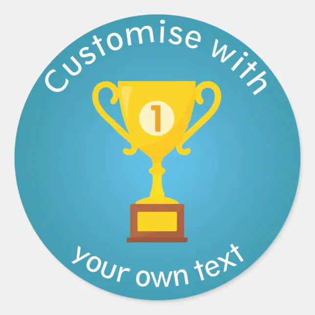 First Place Trophy Custom Text Classic Round Sticker | Zazzle