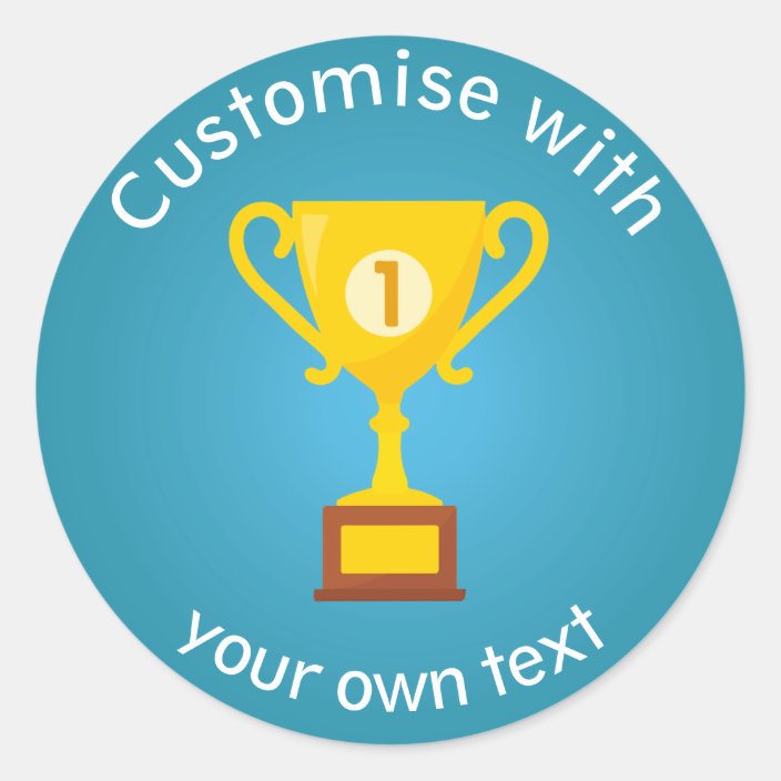 First Place Trophy Custom Text Classic Round Sticker | Zazzle.com