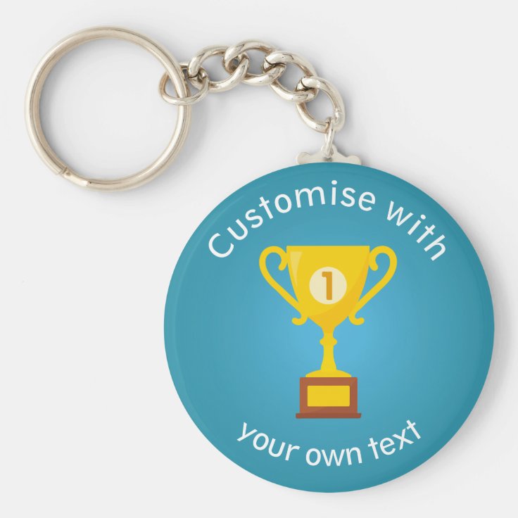 First Place Trophy Custom Text Keychain | Zazzle