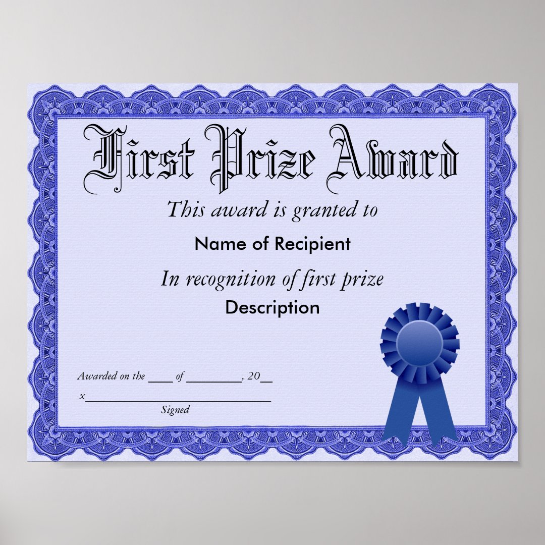 First Prize Blue Ribbon Award Poster | Zazzle