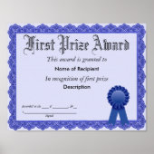 First Prize Blue Ribbon Award Poster | Zazzle