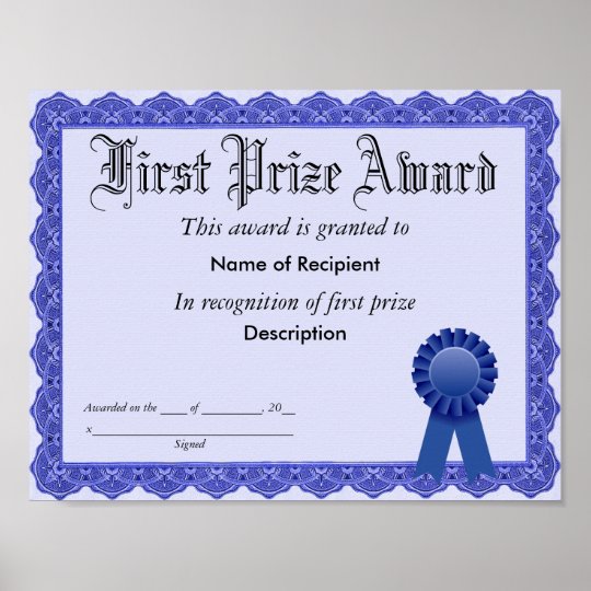 First Prize Blue Ribbon Award Poster | Zazzle.com